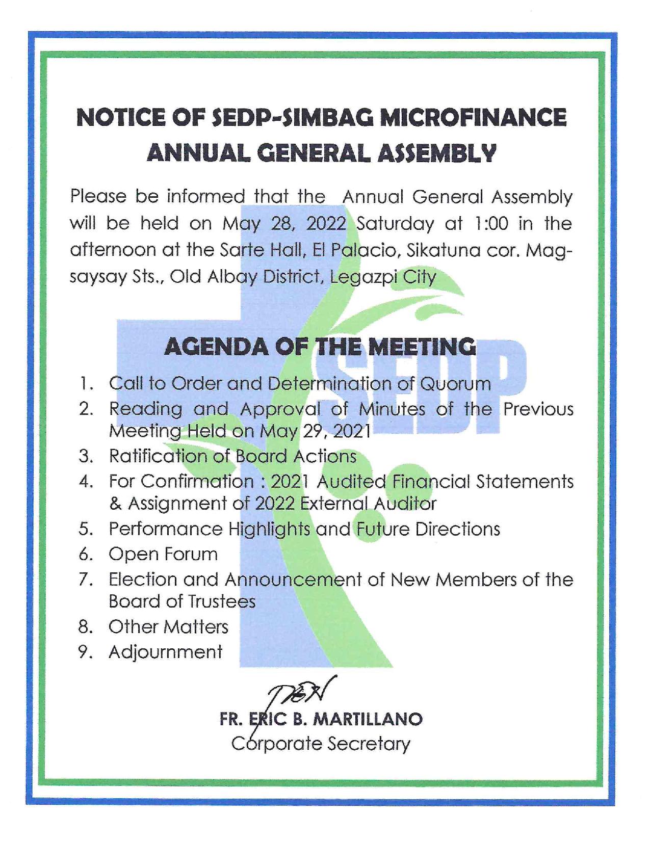 SEDP TO HOLD A GENERAL ASSEMBLY